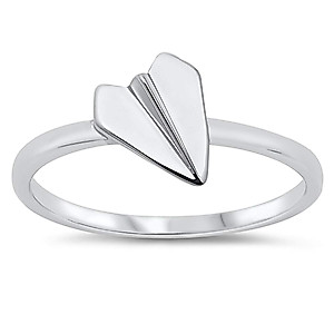 Cute Paper Airplane Student Origami Ring .925 Sterling Silver Band Size 10