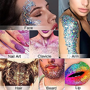 Mermaid Sequins Body Glitter Gel for Face,Shimmer Liquid Eyeshadow Holographic Glitter Body Gel Festival Glitter Cosmetic Face Skin Hair Nails Makeup Long Lasting Sparkling (Body Glitter#9-Light Blue)