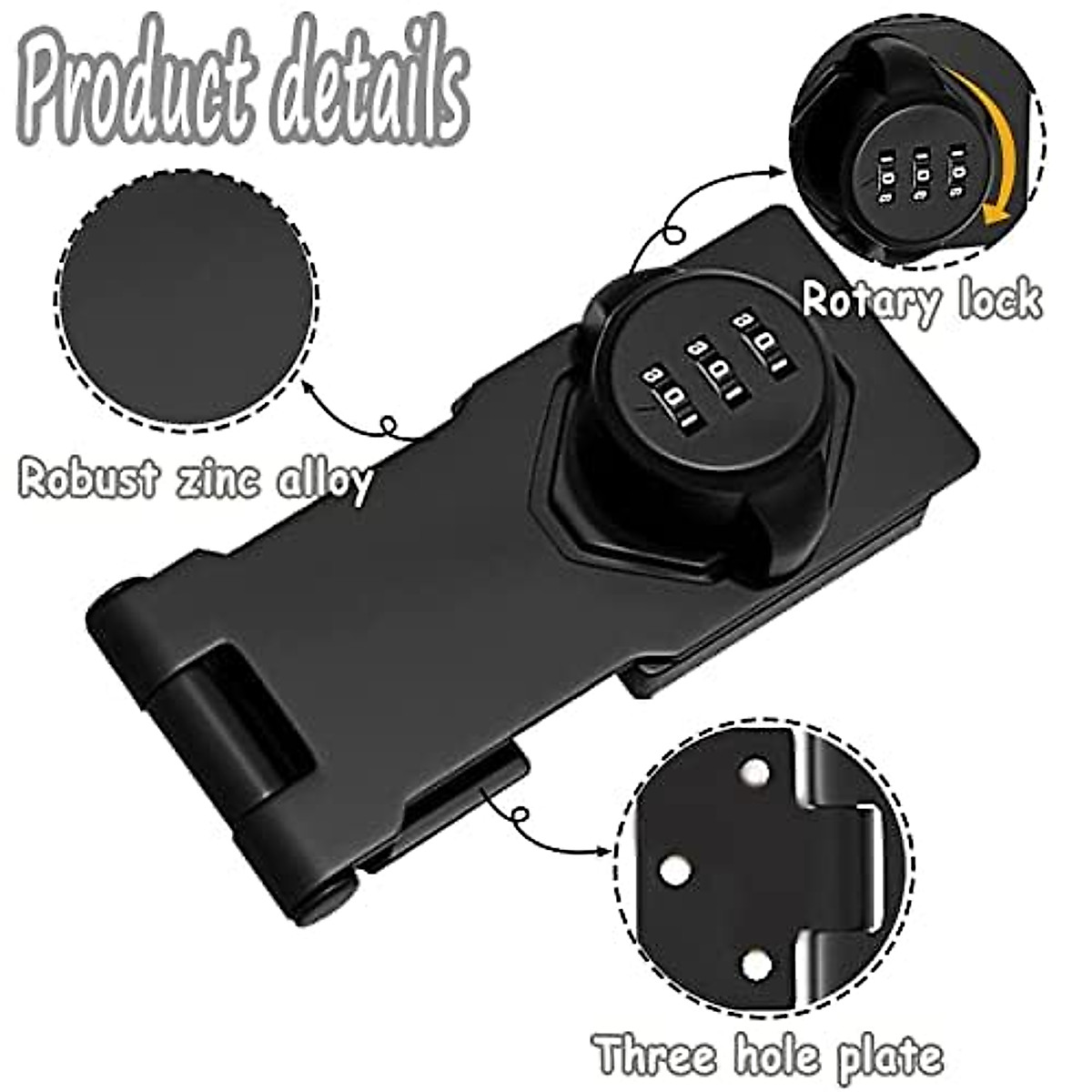 AGSIXZLAN Household Cabinet Password Hasp Locks, Black, Combination Lock, Rust Resistant, Keyless