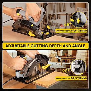 ENVENTOR Circular Saw Corded, 14A Electric Circular Saws 7-1/4-Inch with Laser Guide, 2 Blade Saws (40T/24T), Max Cutting Depth 2-7/16"(90°), 1-13/16"(0°-45°), Single Handed Bevel, 5500RPM