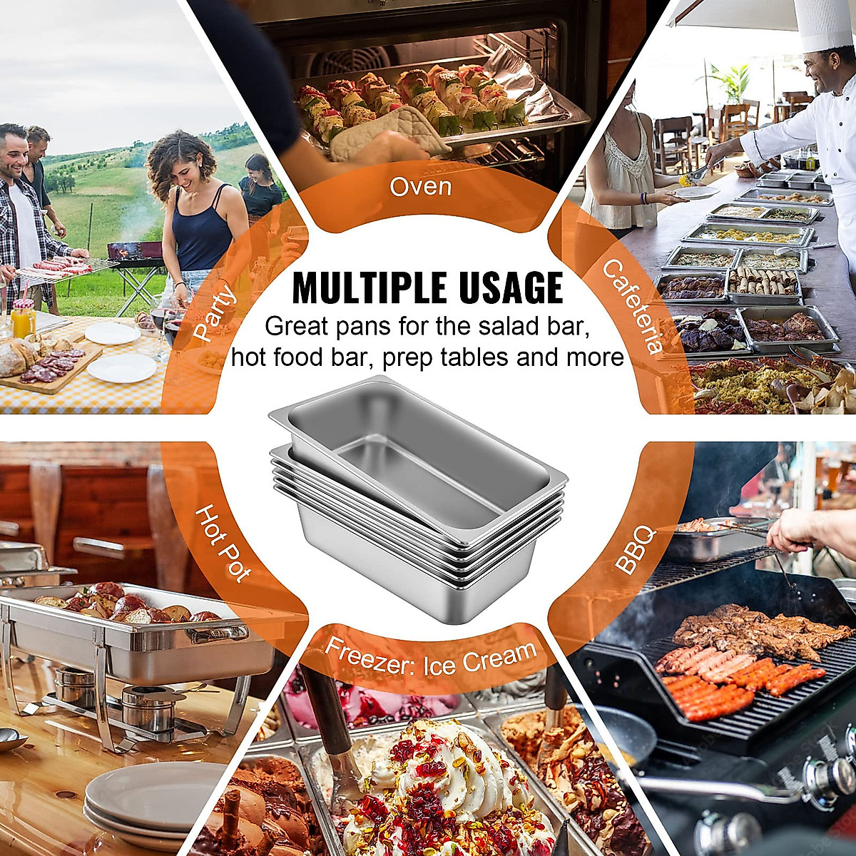 Vevor Hotel Pan Full Size 6-Inch, Steam Table Pan 6 Pack, 22 Gauge/0.8mm Thick Stainless Steel Full Size Hotel Pan Anti Jam Steam Table Pan : Industrial & Scientific