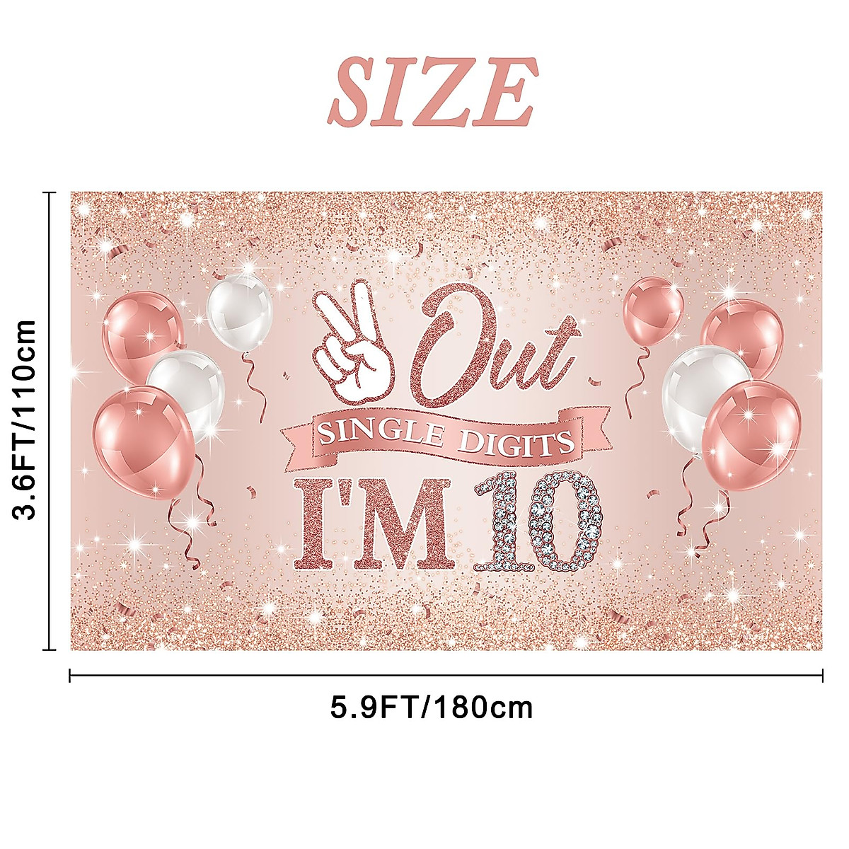 Holkcog Rose Gold Happy 10th Birthday Party Banner Backdrop for 10-Year-Old Girls Double Digits Birthday Girl "I'm 10" Bday Banner Rose Gold 10th Birthday Photo Background 10th Party Decorations supply