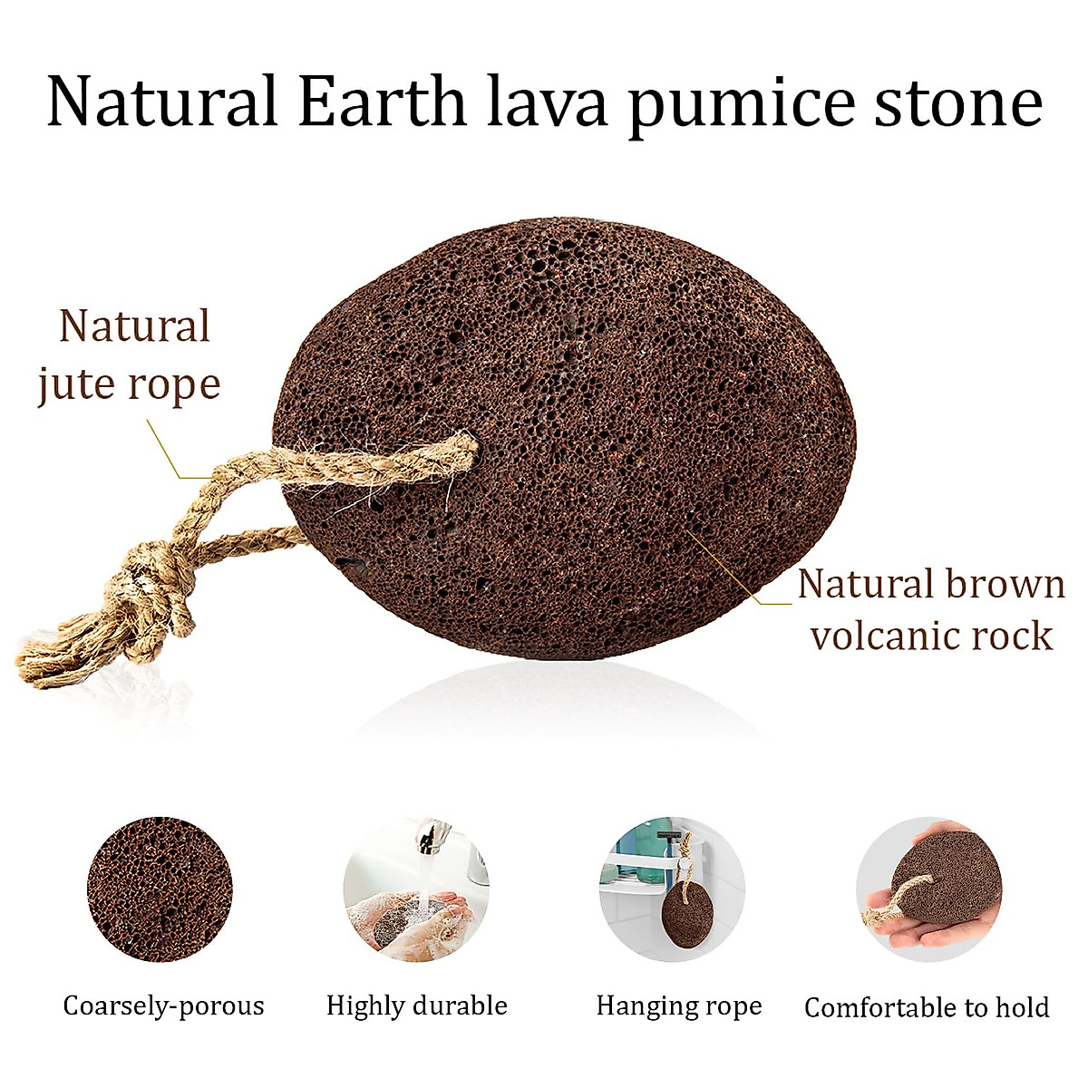 Pumice Stones for Feet - Natural Earth Lava Brown Pack of 2 - Callus Corn Remover for Feet Heels and Palm - Pedicure Exfoliation Tool - Dry Dead Skin Scrubber - Health Foot Care