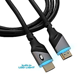 Monster 6ft High Speed 4K Hdr Hdmi Cable with Built-in Blue Led Light, Gaming, Video, and Computer