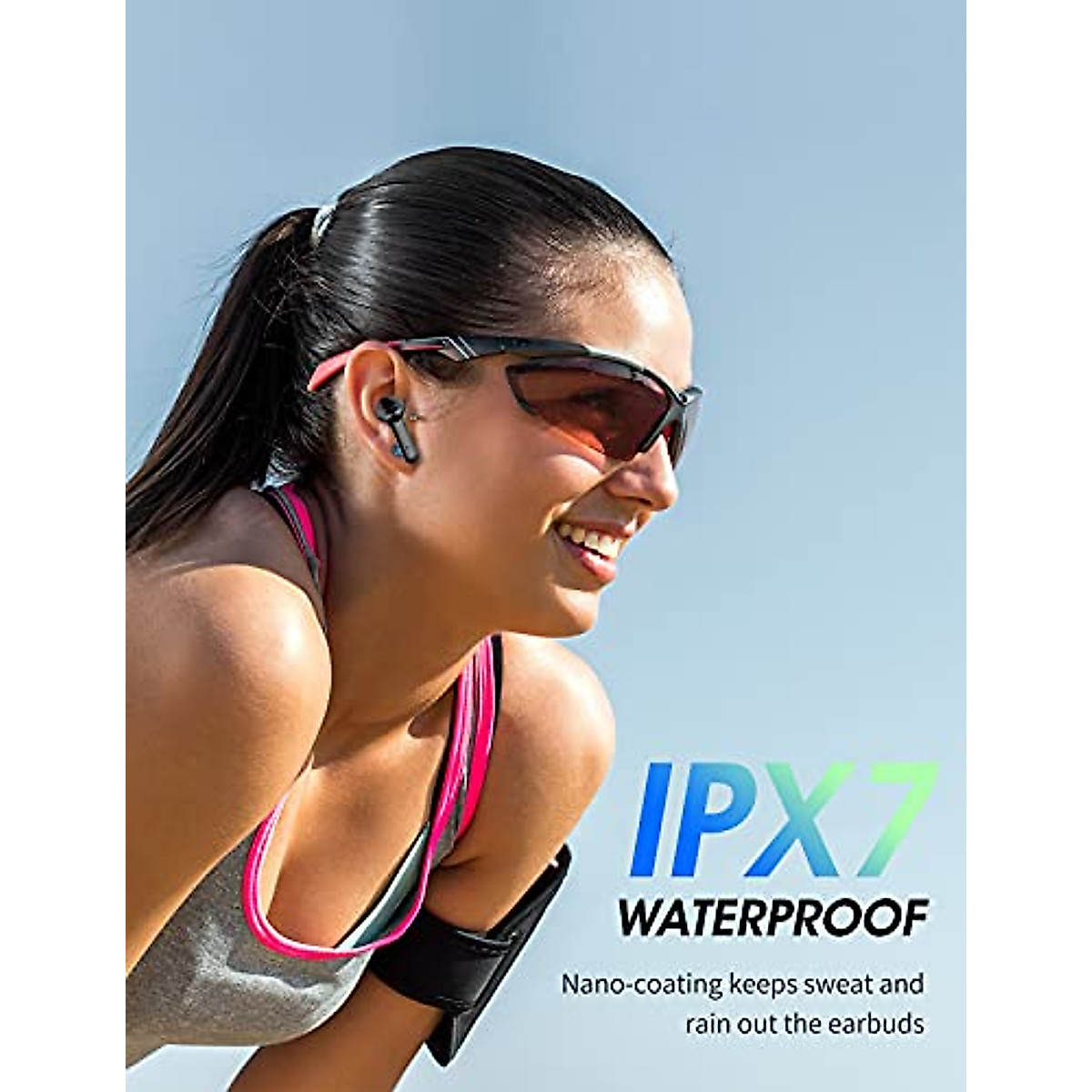 Bluetooth 5.1 Headphones, Wireless Earbuds with LED Digital Display, IPX7 Waterproof, CVC8.0 Noise Cancelling, 40H Playtime with Fast Charging Case, Suitable for Sports and Work