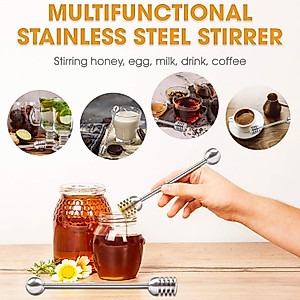 DUGATO Honey and Syrup Dippers, 2pcs 6.3 Inch 304 Stainless Steel Honeycomb Stick Spoon Stirrer Server for Honey Pot Jar Containers (Silver)
