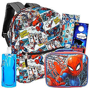 Spiderman Backpack with Lunch Box - Bundle with Spiderman Backpack, Spiderman Lunch Bag, Water Bottle, Stickers, More | Spiderman Backpack and Lunch Box Set