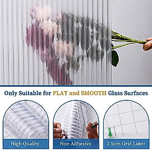 FEOMOS Reeded Glass Film, Window Privacy Film, 3D Glass Decals Film, Decorative Film for Window Door Cabinet Non Adhesive Anti UV 17.7 x 78.7 inches