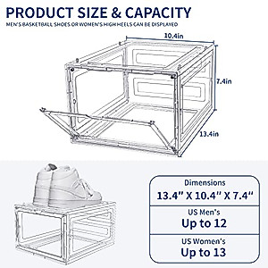 mupera Clear Shoe Box Stackable - Upgraded Large Plastic Sneaker Storage Box with Lid, Magnetic Shoe Boxes Stackable, Shoe Box Clear Plastic, Drop Front Boot Organizer, Hard Plastic Shoe Storage Bin