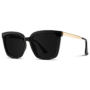 WearMe Pro WMP Eyewear - Square Oversized Metal Frame Fashion Style Women Polarized Sunglasses (Black/Black Lens)