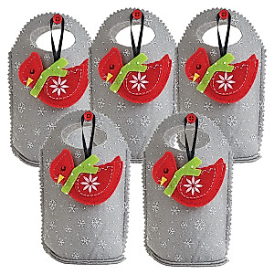 Cardinal Ornament Christmas Felt Treat Bags - Set of 5 Gift Bags for Children Holiday Parties Teachers Decorations