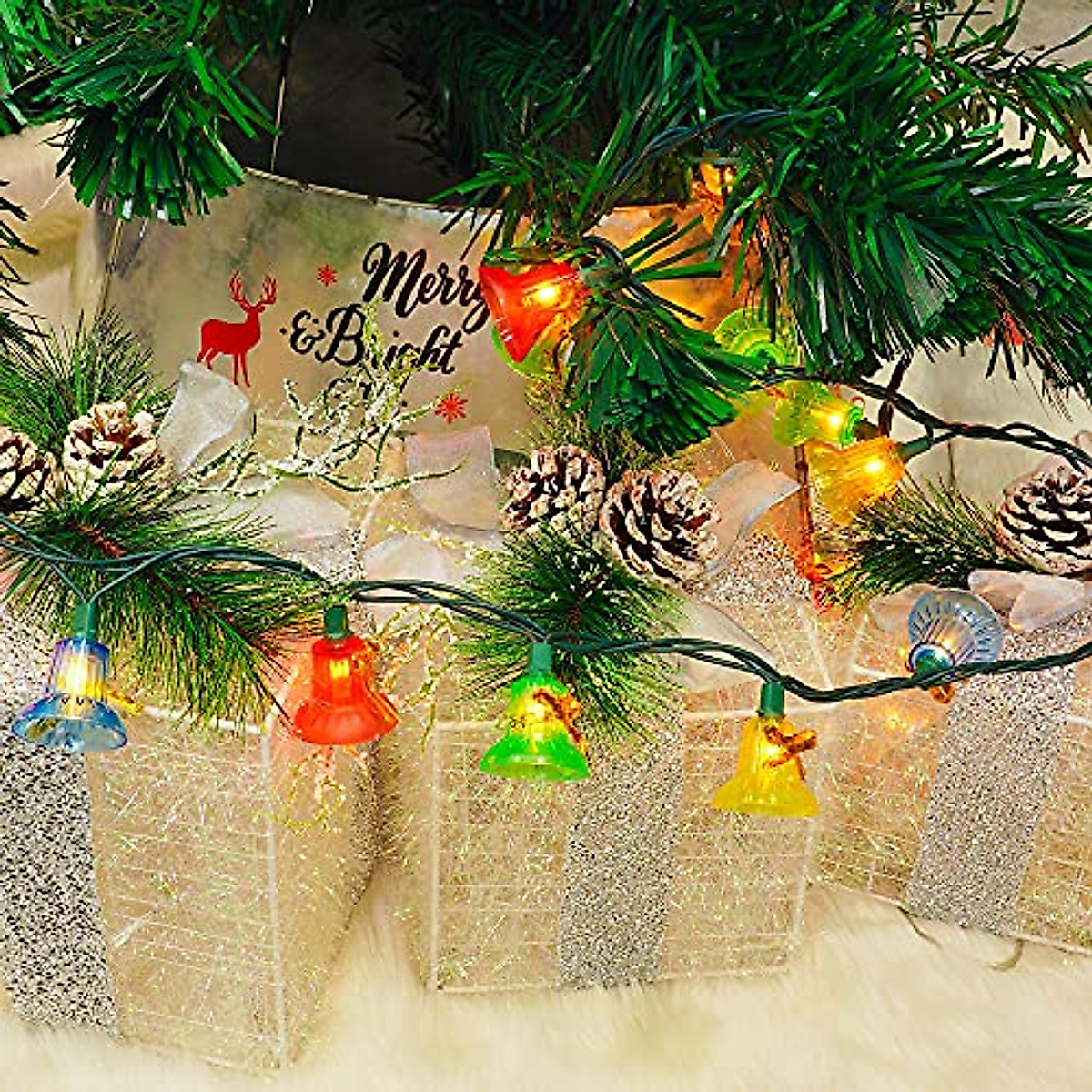 Dazzle Bright 7.6 FT Musical Christmas Decoration Lights, 30 Count Bell Lights with 7 Modes, Plays 25 Classical Holiday Songs String Lights Green Wire for Xmas Indoor Outdoor Christmas Tree Decor