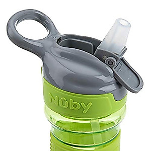 Nuby Thirsty Kids Push Button Flip-it Soft Spout on The Go Water Bottle (Green/Blue)
