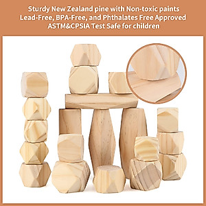 FOPNETS Wooden Sorting Stacking Balancing Stones 20 PCS Natural Wood Rock Set Educational Preschool Learning Toys Large Small Building Blocks Game Stones Lightweight Set for Kids 3 Years Old