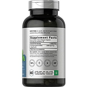Horbäach NAC N-Acetyl Cysteine Supplement 1200mg | 250 Capsules | with Natural Peppermint | Non-GMO, Gluten Free