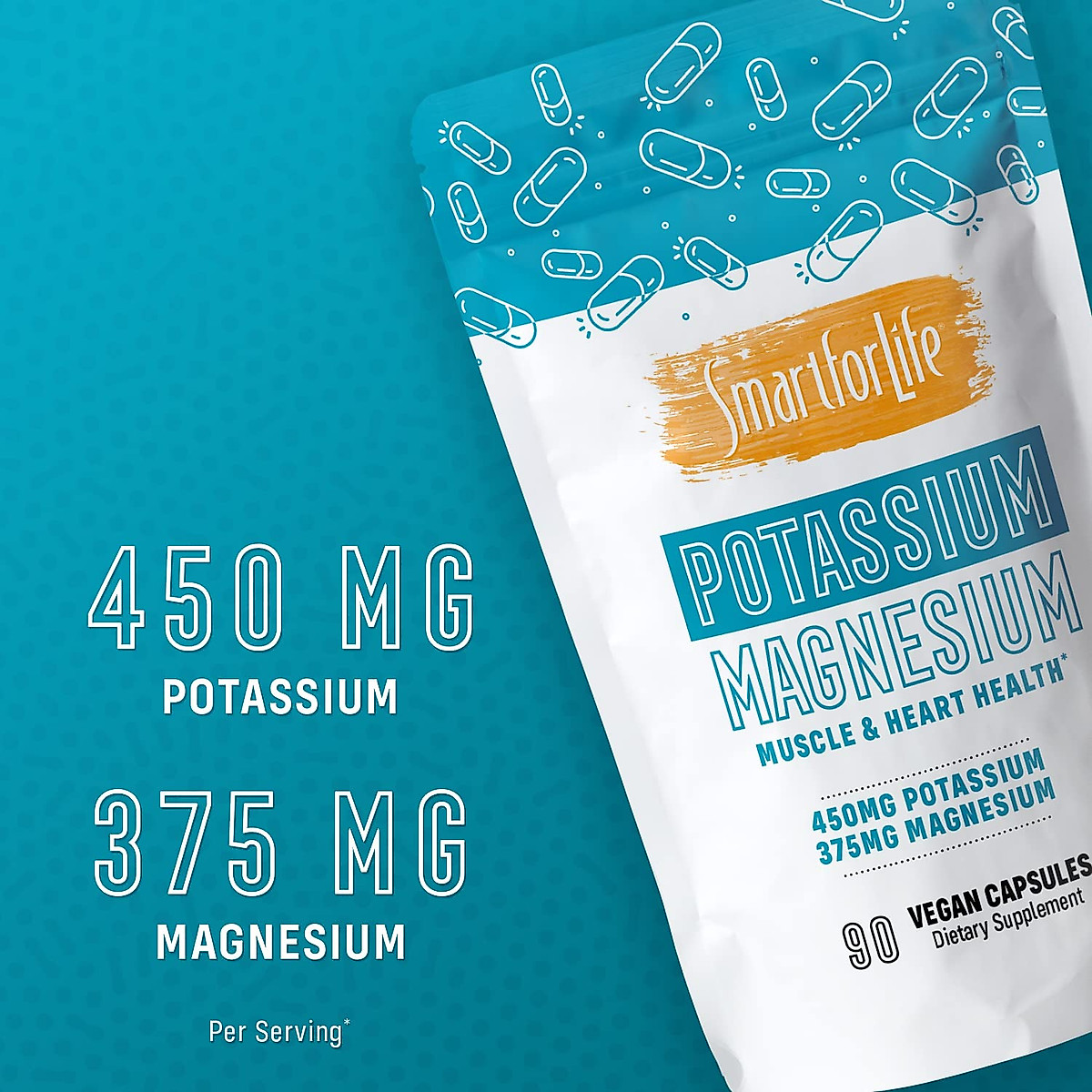 SMART FOR LIFE Potassium Magnesium Supplement – High Absorption Magnesium Complex – 90 Vegan Capsules - Magnesium and Potassium Supplement for Vascular Health, Magnesium for Leg Cramps and Sleep 90 ct