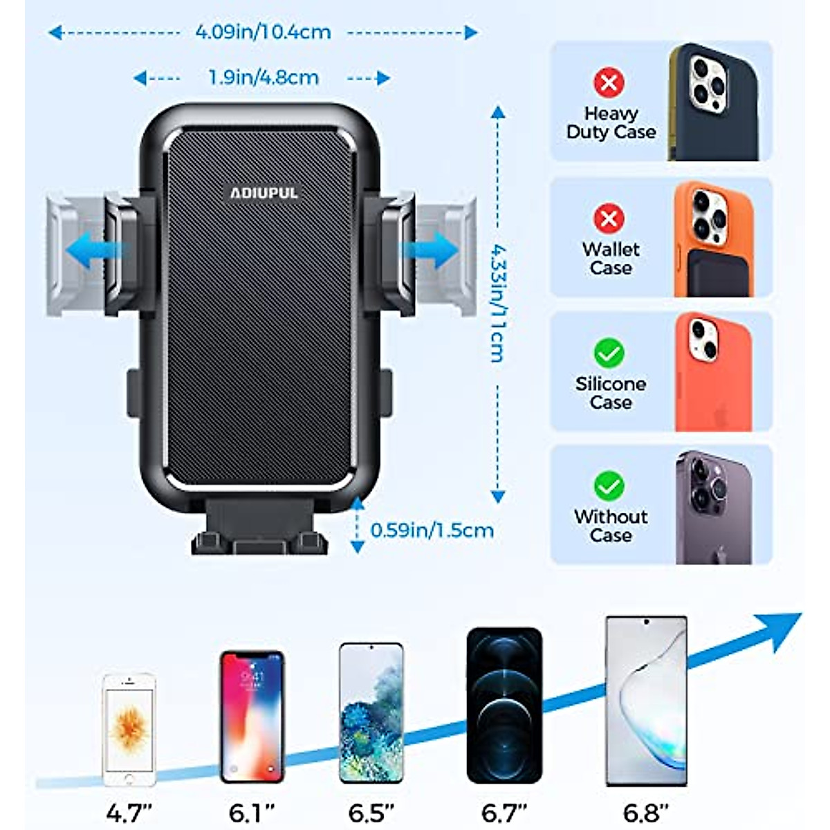 ADIUPUL Car Phone Holder Mount, Phone Mounts for Car 3 in 1 Universal Car Mount, Easy Clamp Hands Free Universal Fit for Dashboard Windshield Vent iPhone Samsung and More Phones