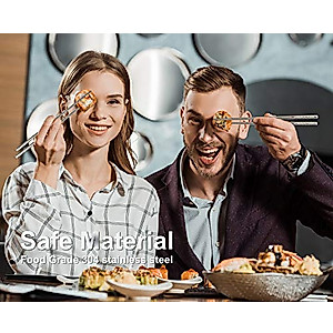 Metal Chopsticks Reusable 18/8 Stainless Steel Chopsticks Multipack Dishwasher Safe Chop Sticks Cute Laser Engraved Non-slip Japanese Korean Chopstick for Cooking Eating 9 1/4 Inches 5 Pairs Gift Set