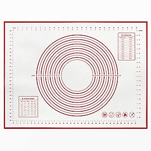 sunyou Silicone Pastry Mat - Extra Thick Non-Stick Baking Mat with Measurement - Fondant Mat, Counter Mat, Dough Rolling Mat, Oven Liner, Pie Crust Mat (L-24''(W)32''(L), Red)