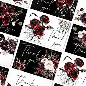 AnyDesign 30 Pack Floral Thank You Greeting Cards Watercolor Halloween Flower Bat Invitation Cards Spooky Thank You Blank Note Cards for Halloween Party Invitation Wedding Bridal Shower, 4 x 6 Inch