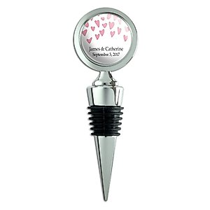 Graphics and More Personalized Custom Falling Hearts Pink Wedding Marriage Bridal Shower Wine Bottle Stopper