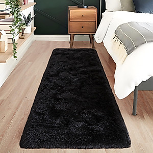 Noahas Fluffy Black Runner Area Rugs, Non-Slip Shaggy Fuzzy Carpet for Bedrooms, Hallways, Living Room, Nursery - Soft Decor Rug for Kids, Girls, Boys