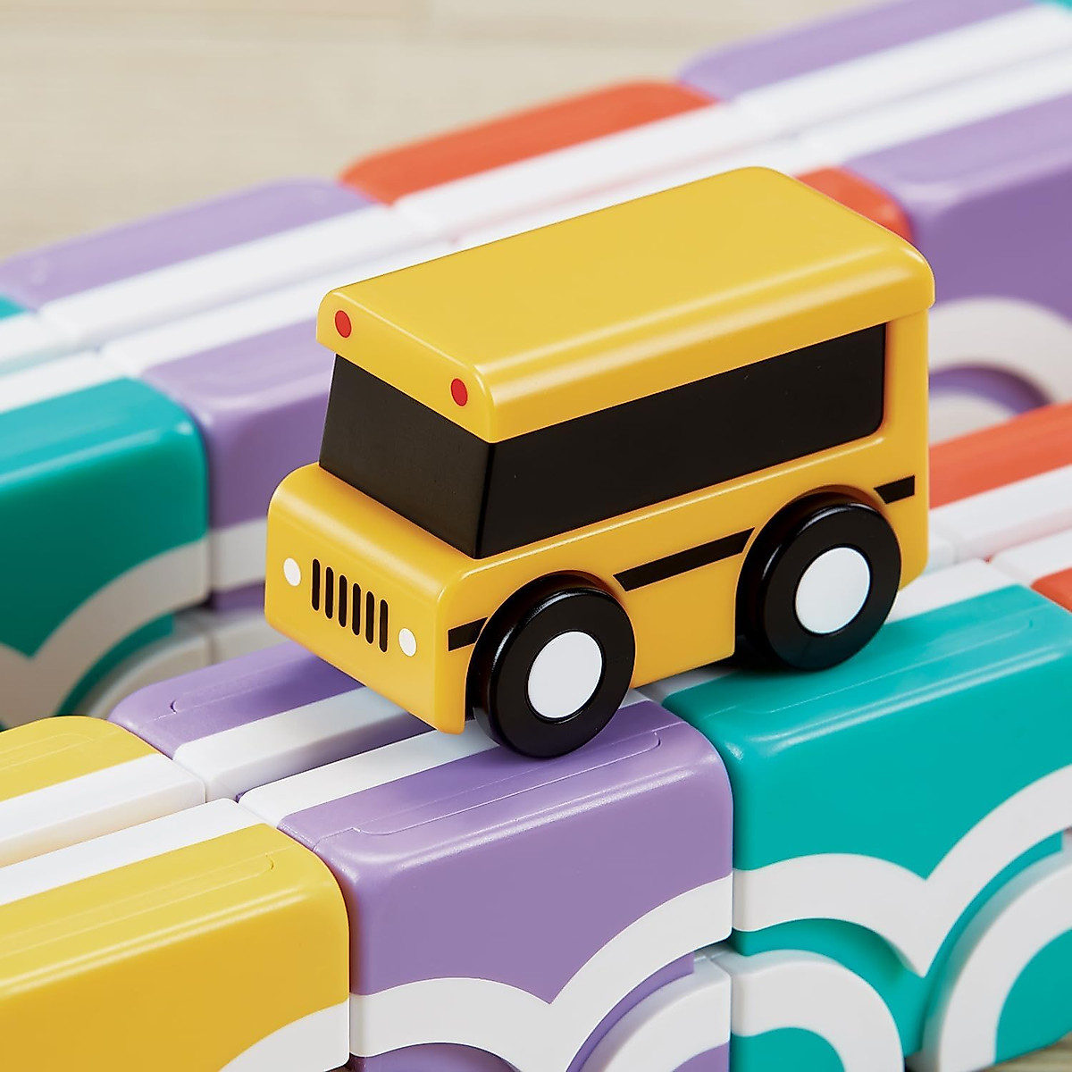 QBI Magnetic Blocks STEM Toys for Toddlers Aged 1+ Year Old Boys & Girls| 3D Colorful Magnetic Building Blocks with 1 School Bus| Preschool Toys, Montessori Game (13 Pieces)