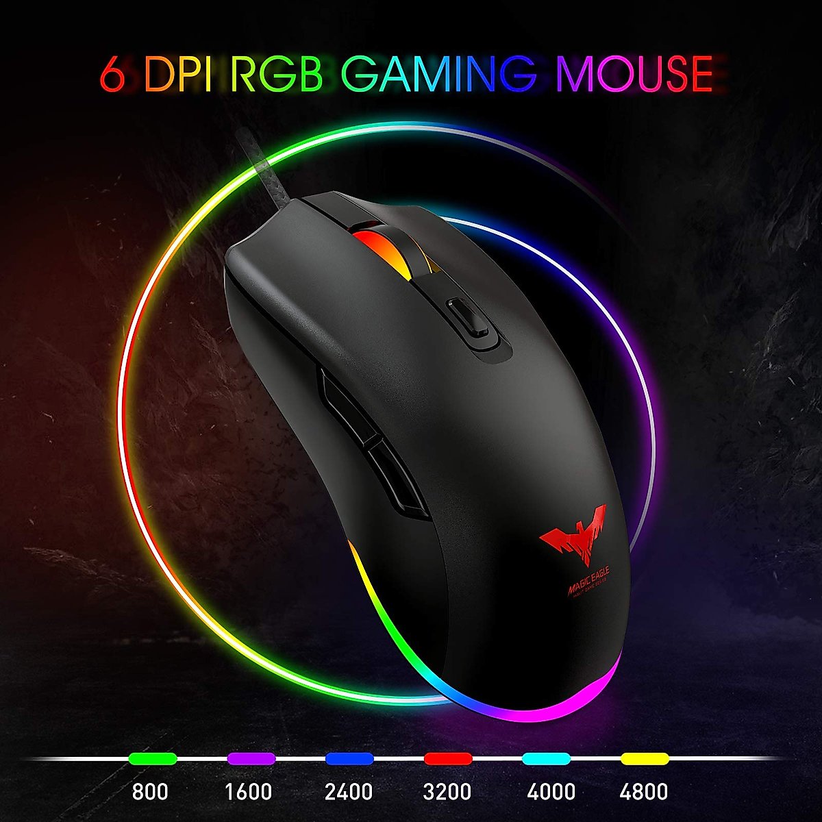 Havit RGB Gaming Mouse Wired PC Gaming Mice with 7 Color Backlight, 6 Buttons, Up to 6400 D P I Computer USB Mouses for Desktop Laptop Gamer & Work (Renewed)