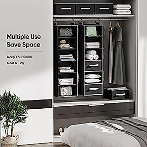 Pipishell Hanging Closet Organizer 6-Shelf, Hanging Shelves for Closet with 3 Removable Drawers & Side Pockets, Hanging Shelf Organizer for Bedroom or Garment Rack