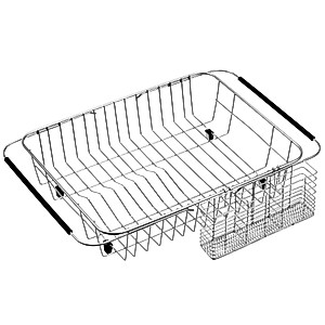 Slideep Expandable Dish Drying Rack, 202 Stainless Steel Over The Sink Dish Rack, in Sink or On Counter Dish Drainer with Steel Removable Utensil Holder