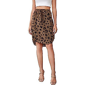 SOLY HUX Women's Leopard Print Tie Front High Waist High Low Short Skirt Multicoloured L
