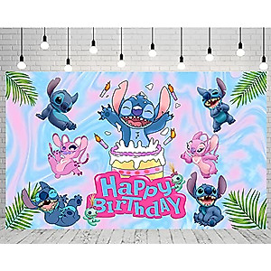 huio Summer Hawaiian Aloha Backdrop for Lilo and Stitch Theme Birthday Party Supplies 6x4ft Tropical Photo Background for Stitch Theme Party Cake Table Decorations Baby Shower Banner