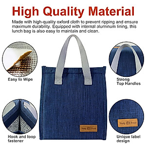 Mziart Dark Blue Oxford Cloth Lunch Bag, 8.86L x 5.12W x 10H, 2 Gallon Capacity, Insulated Aluminum Foil Interior, Leakproof and Lightweight