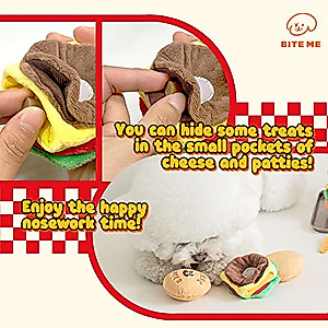 BITE ME Cheese Burger Nose-Work Toy, Dog Hide and Seek Interactive Toy, Pet Toy for Small and Medium Size Dogs, Dog Nose Work Toy and Sniffling Training Toy, Chew Toy