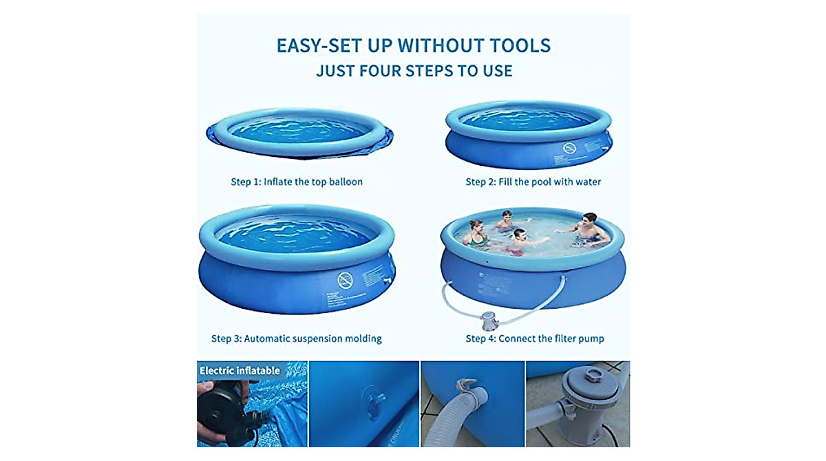 Inflatable Swimming Pool for Family with Filter Pump, Air Pump, 10 FT ...