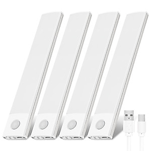 SOKOSEY Motion Sensor Under Cabinet Lights 40 LED USB Rechargeable Battery Operated LED Closet Light, Wireless Magnetic Dimmable Under Cabinet Lighting for Wardrobe,Closets,Cabinet,Cupboard 4 Pack