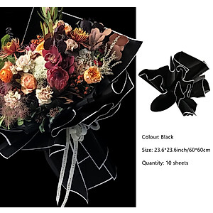 20 Sheets black and white aristocratic border Flower Wrapping Paper Waterproof Thicken Florist Bouquet Packaging Paper Gift or Gift Box Packaging Paper 23.6 x 23.6 inch(Dark Black + Porcelain White)