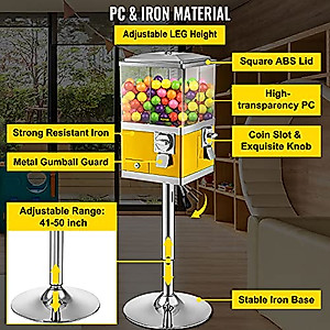 VEVOR Gumball Machine with Stand, Yellow Quarter Candy Dispenser, Rotatable Four Compartments Square Candy Vending Machine, PC & Iron Large Gumball Bank Adjustable Dispenser Wheels for 1" Gumballs