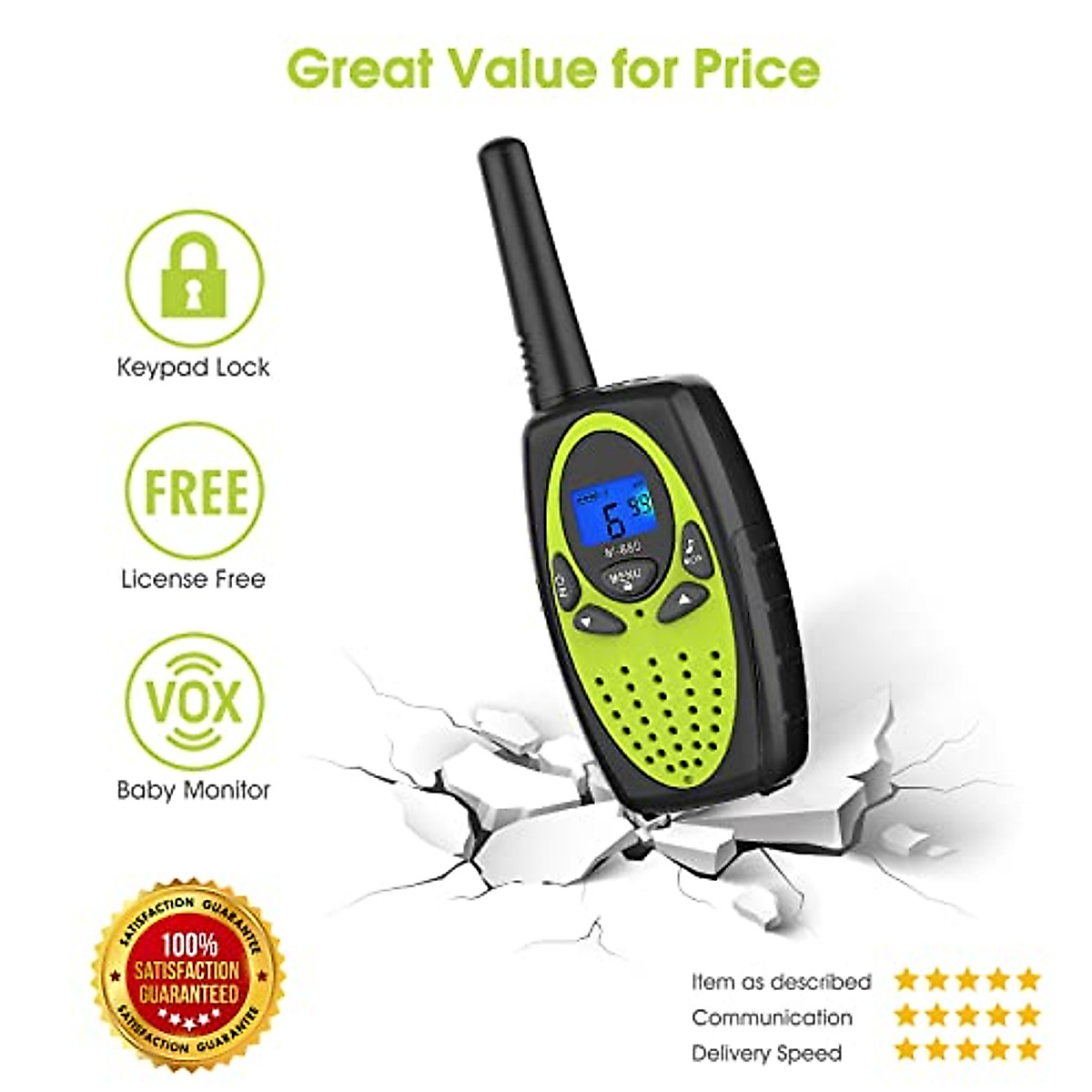 Walkie Talkies Long Range, Topsung M880 FRS Two Way Radio for Adults with Mic LCD Screen/Durable Wakie-Talkies with Noise Cancelling for Men Women Outdoor Adventures Cruise Ship (Yellow Green 2 in 1)