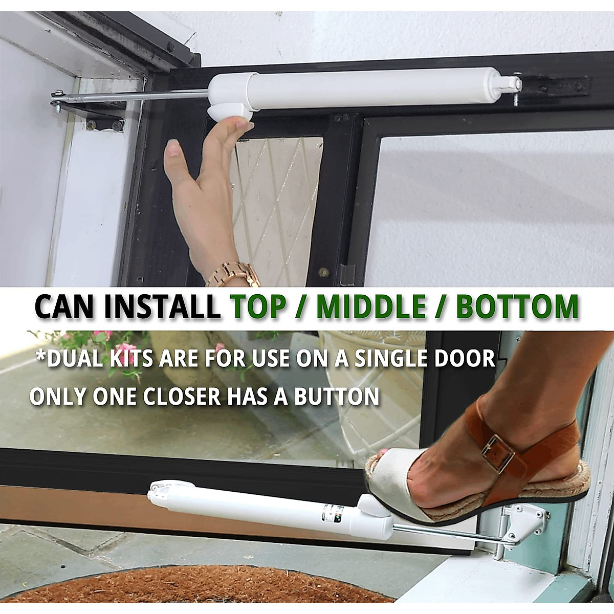 Touch 'n Hold Smooth Dual Door Closer System (Black) – Heavy-Duty - Touch-Button Hold Open Feature & Smooth Closing Motion - Storm & Security Door (Medium/Heavy Weight). New Door/Replace Old Unit