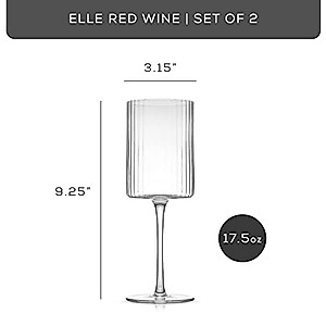 JoyJolt Fluted Wine Glasses – ELLE 17.5oz Red Set of 2 Big Long Stem Glasses. Unique, Stemmed Glass or Cocktail Vintage Style Drinking