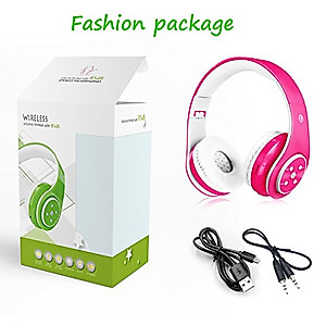 Kids Bluetooth Headphones 85db/110db Volume Limit Wireless/Wired Aux Port Foldable Noise Protection Over-Ear Build-in Mic Headphones for Kids Adults Travel School Phone Pad Tablet PC Pink
