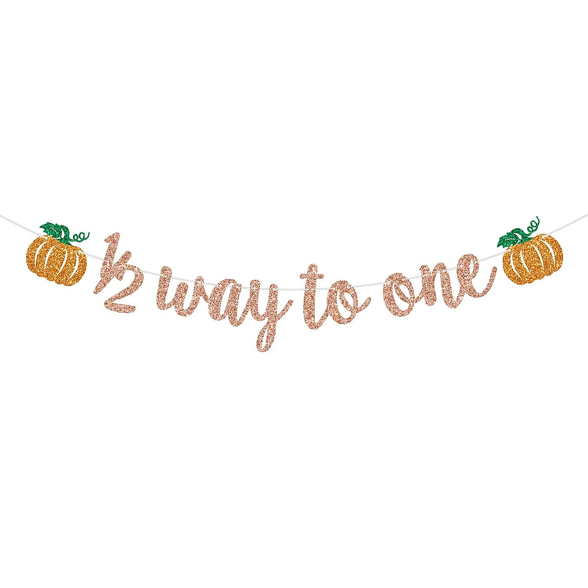Pumpkin 1/2 Way to One Banner, Fall Half Birthday Decorations Girl, Happy 6 Months, Little Pumpkin Baby Shower Birthday Party Decorations, Rose Gold Glitter