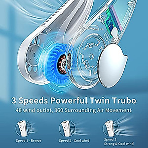 SmartDevil Portable Neck Fan, Hands Free Bladeless Neck Fan, Rechargeable Wearable Personal Neck Fan, 360° Cooling Hanging Neck Fan, 3 Speeds, 48 Air Outlet, for Travel, Sports, Outdoor (White)