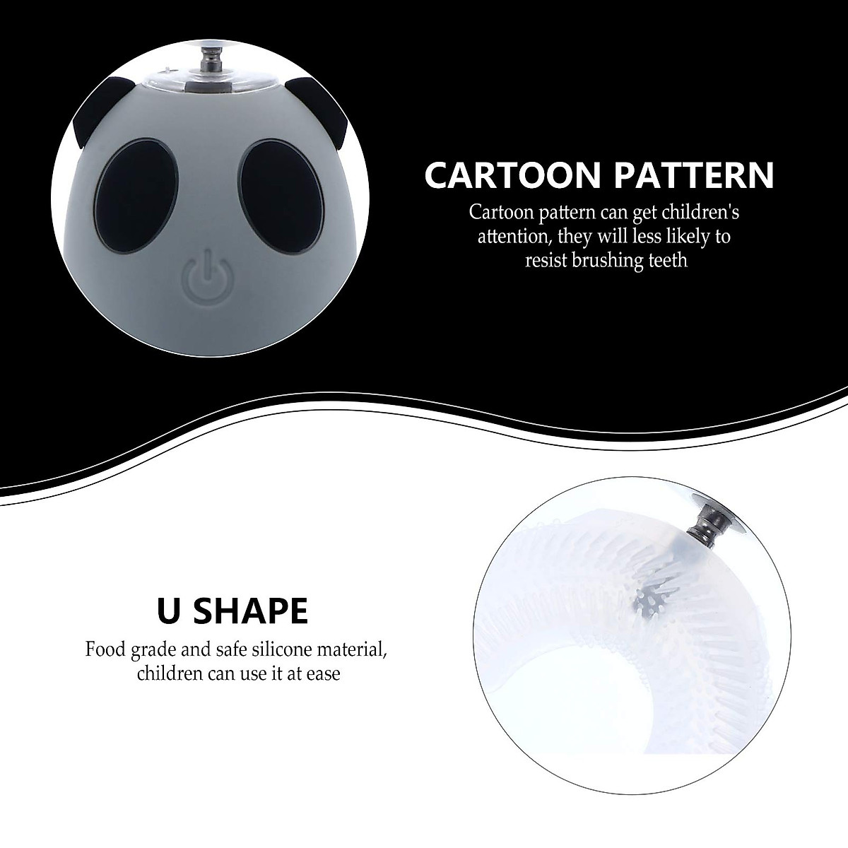 Healifty Kids Automatic Toothbrush Cartoon Panda Ergonomic U- Shaped Toothbrush (Age 7-15) Light Grey