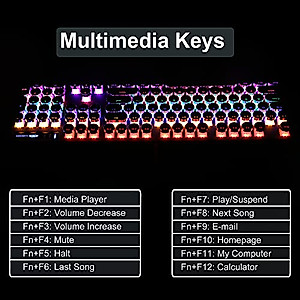 Camiysn Typewriter Style Mechanical Gaming Keyboard, Black Retro Punk Gaming Keyboard with RGB Backlit, 104 Keys Blue Switch Wired Cute Keyboard, Round Keycaps for Windows/Mac/PC
