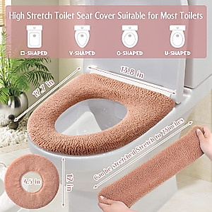 Legigo 5 Pack Thicker Bathroom Toilet Seat Cover Pads- Soft Warmer Toilet Seat Cushion Cover Stretchable Washable Fiber Cloth, Easy Installation Comfortable Toilet Lid Seat Cover(Knit Elongated Light)