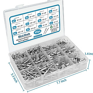 495Pcs Pop Rivets Assortment Kit，Pop Rivets Blind Rivets for Metal Assortment Kit 12 Values