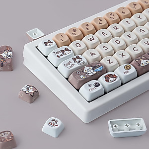 TYRIXKI PBT Keycaps 143 Keys Cute Keycaps Dye-Sublimation Kitty-cat Keycaps Set MOA Profile Custom Keycaps for Cherry Gateron MX Swithes Mechanical Keyboards