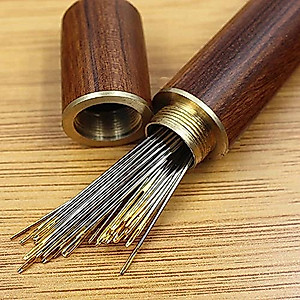 Portable Sewing Needle Box,Wood Needles Container,Pocket Tooth Pick Dispenser Needle Case Needle Storager,Wooden Toothpick Holder(with Pattern,Brown)